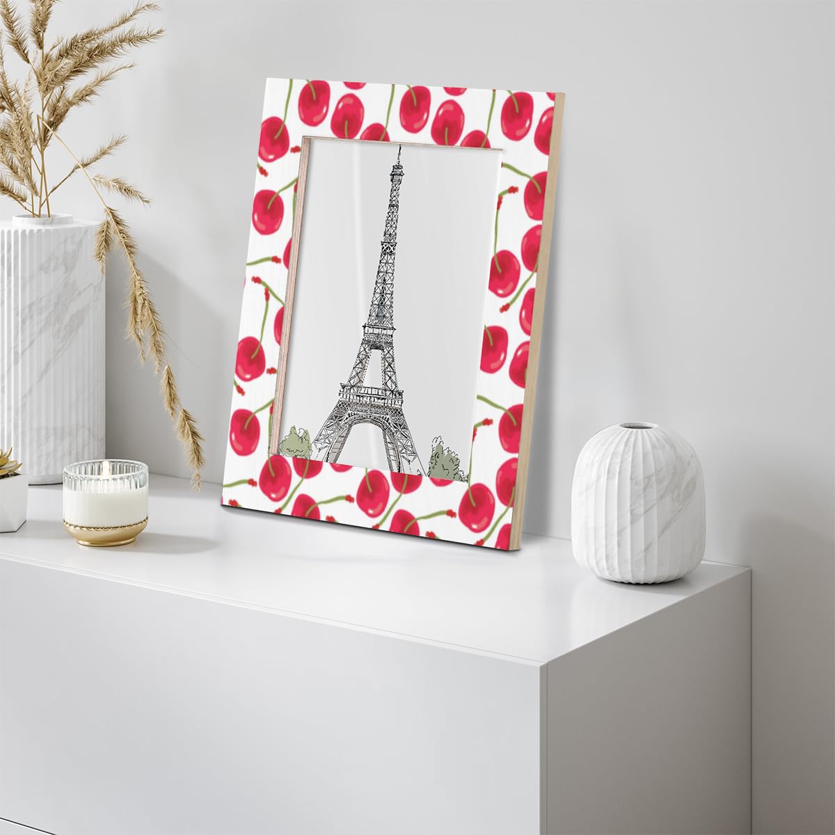 Pardick Cherry 8x10 Picture Frame, Red Fruit Wooden Photo Frames for Tabletop and Wall Display, Picture Frame Home Office Decor