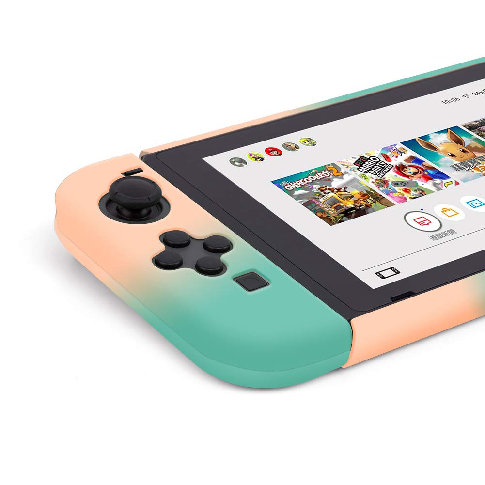 OMKUY Switch Protective Case Cover for Nintendo Switch, Separate Joycons Protector Coming with 2 Piece Joy-Cons Thumb Grips (Pink and Green)