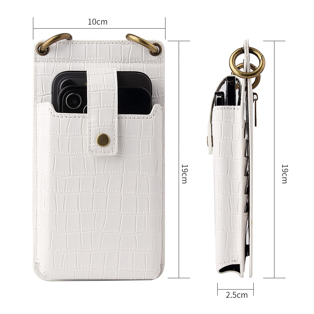 West Leathers Small Crossbody Cell Phone Purse for Women, Mini Messenger Shoulder Handbag Wallet with Credit Card Slots White