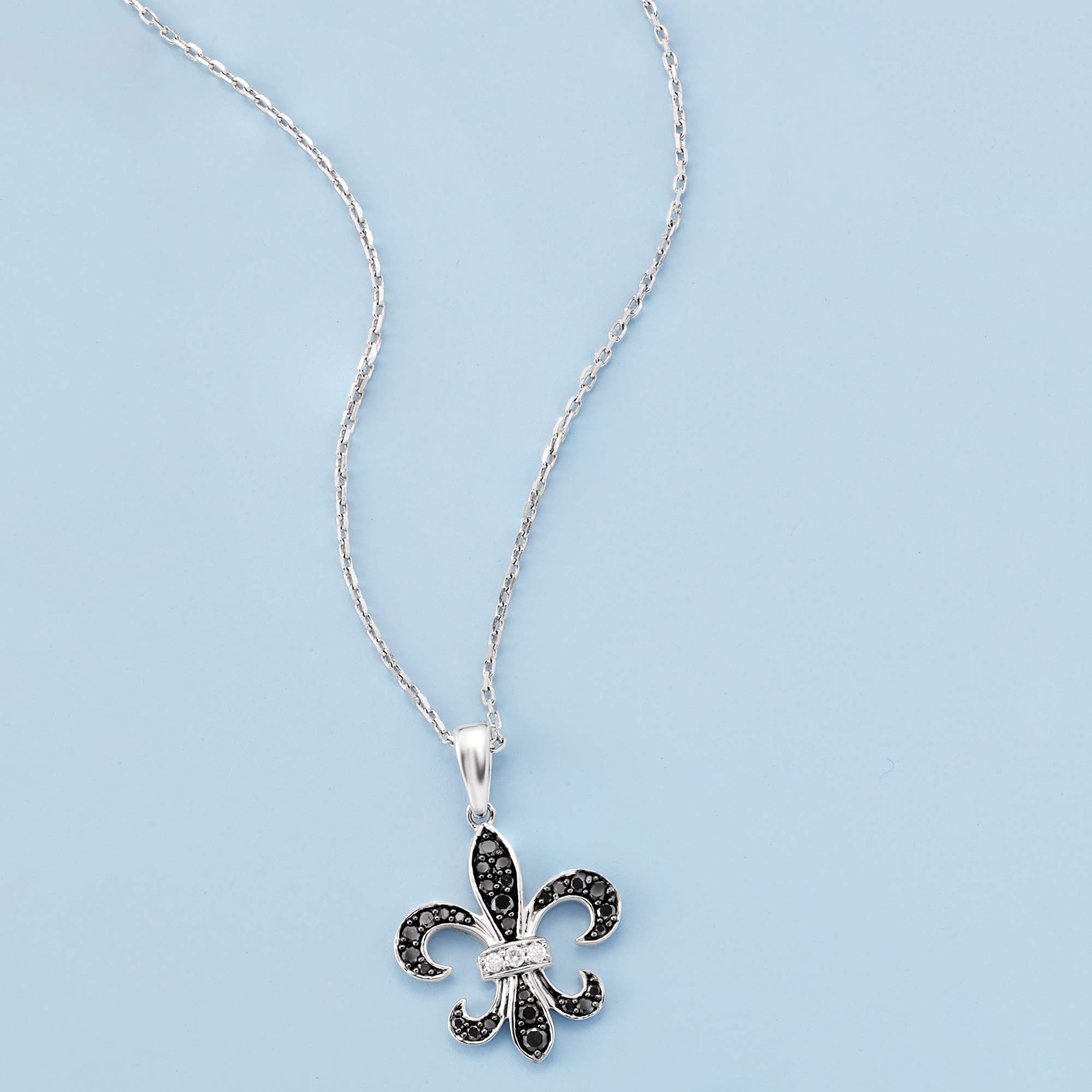 Ross-Simons 0.25 ct. t.w. Black and White Diamond Fleur-De-Lis Pendant Necklace in Sterling Silver. 20 inches