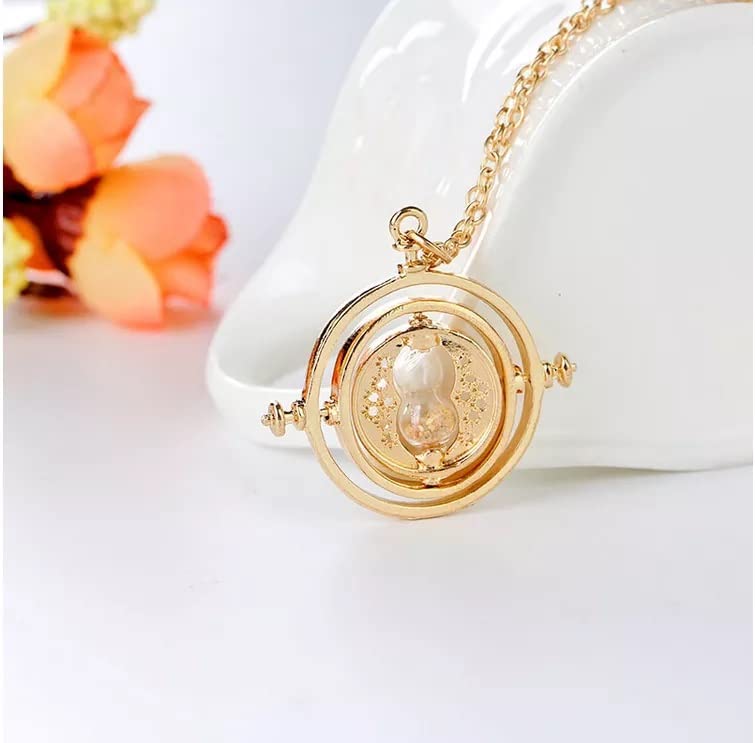 Time Turner Necklace - Time Travel Magical Hourglass Rotating - Gold Plated