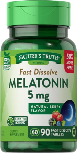Nature's Truth Melatonin 5 mg Fast Dissolve Tabs Natural Berry Flavor - 90 ct, Pack of 2