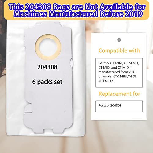 Souyou 204308 6 Pcs Set CT Mini/Midi -2/5 Filter Bag Compatible with fes-tool CT MINI, CT MINI I, CT MIDI and CT MIDI I manufactured from 2019 onwards, CTC MINI/MIDI and CT 15, Reusable