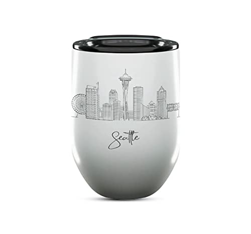 Seattle Washington Gifts and Souvenirs - 12 Oz Insulated Wine Tumbler with Lid - Seattle College Graduation Gifts - Unique Drinkware - USA Long Distance Gifts for Her