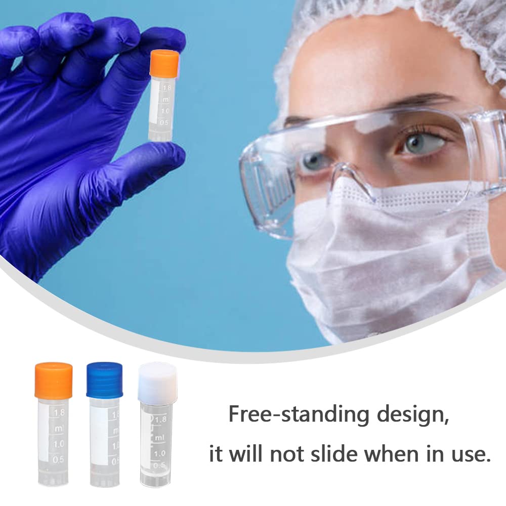 Ycnpeatt 20 Pcs 1.8 ml Graduated Plastic Clear Test Tubes Small Bottle Sample Container Plastic Sample Bottles for Scientific Experiments