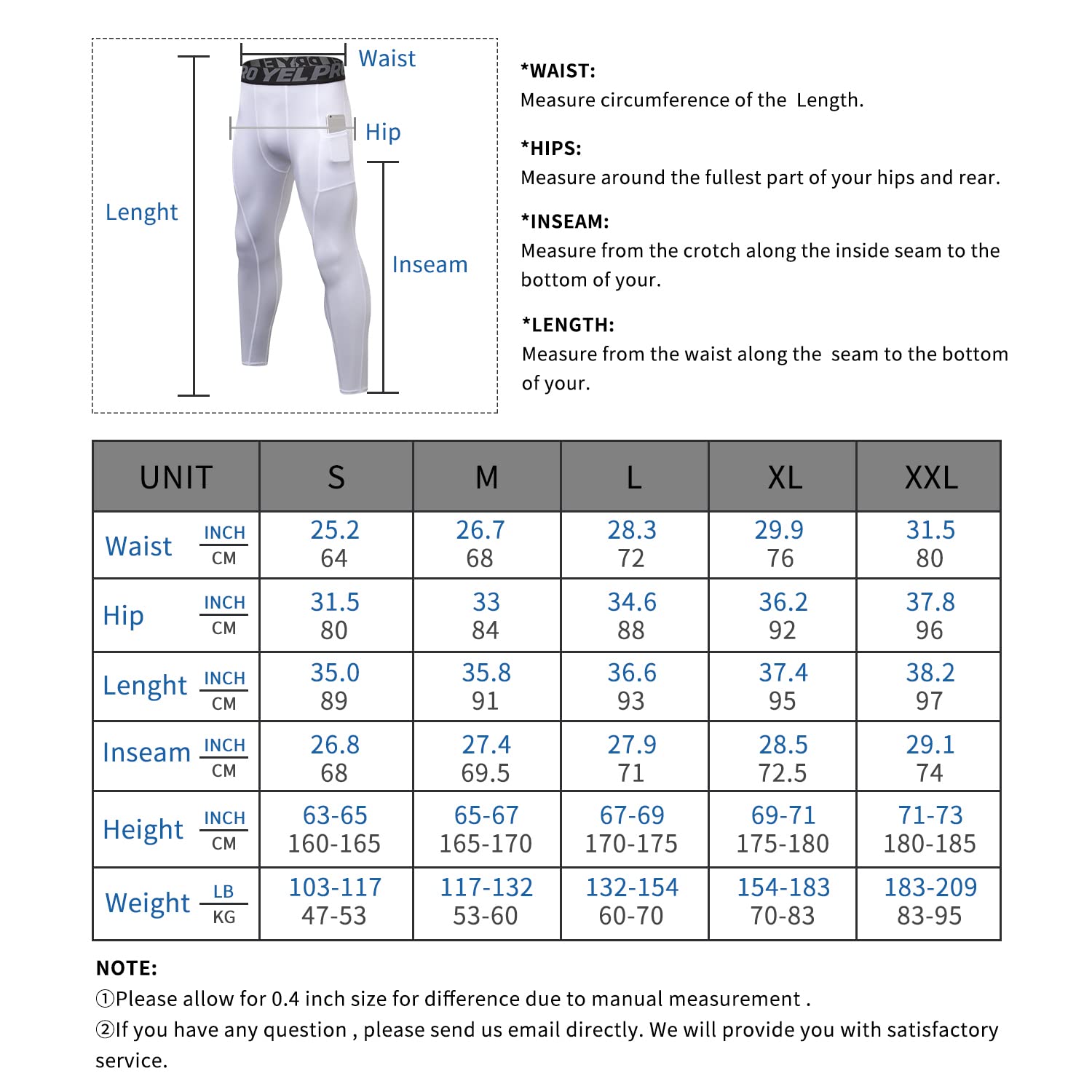 WRAGCFM Men's Compression Pants Workout Athletic Gym Leggings with Pockets Sports Yoga Running Baselayer Tights(White,XL)