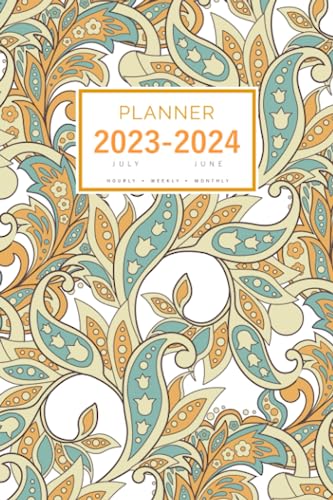 Planner July 2023-2024 June: 6x9 Medium Notebook Organizer with Hourly Time Slots | Creative Ethnic Flower Design White