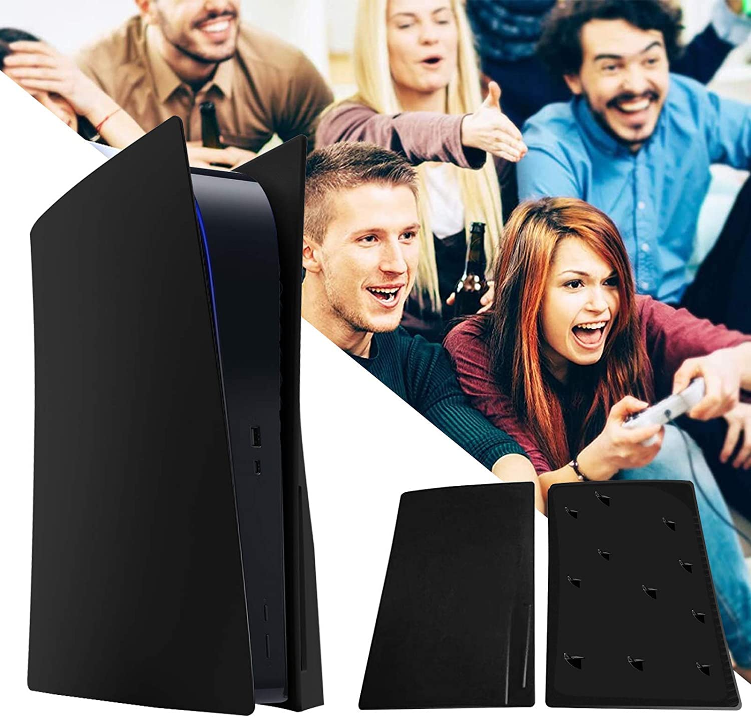 PS5 Plates, Hard Shockproof PS5 Faceplate Compatible with Play Station 5 Console, ABS Anti-Scratch PS5 Console Cover Dustproof PS5 Replacement Shell Plates for PS5 Console Disc Edition - Black