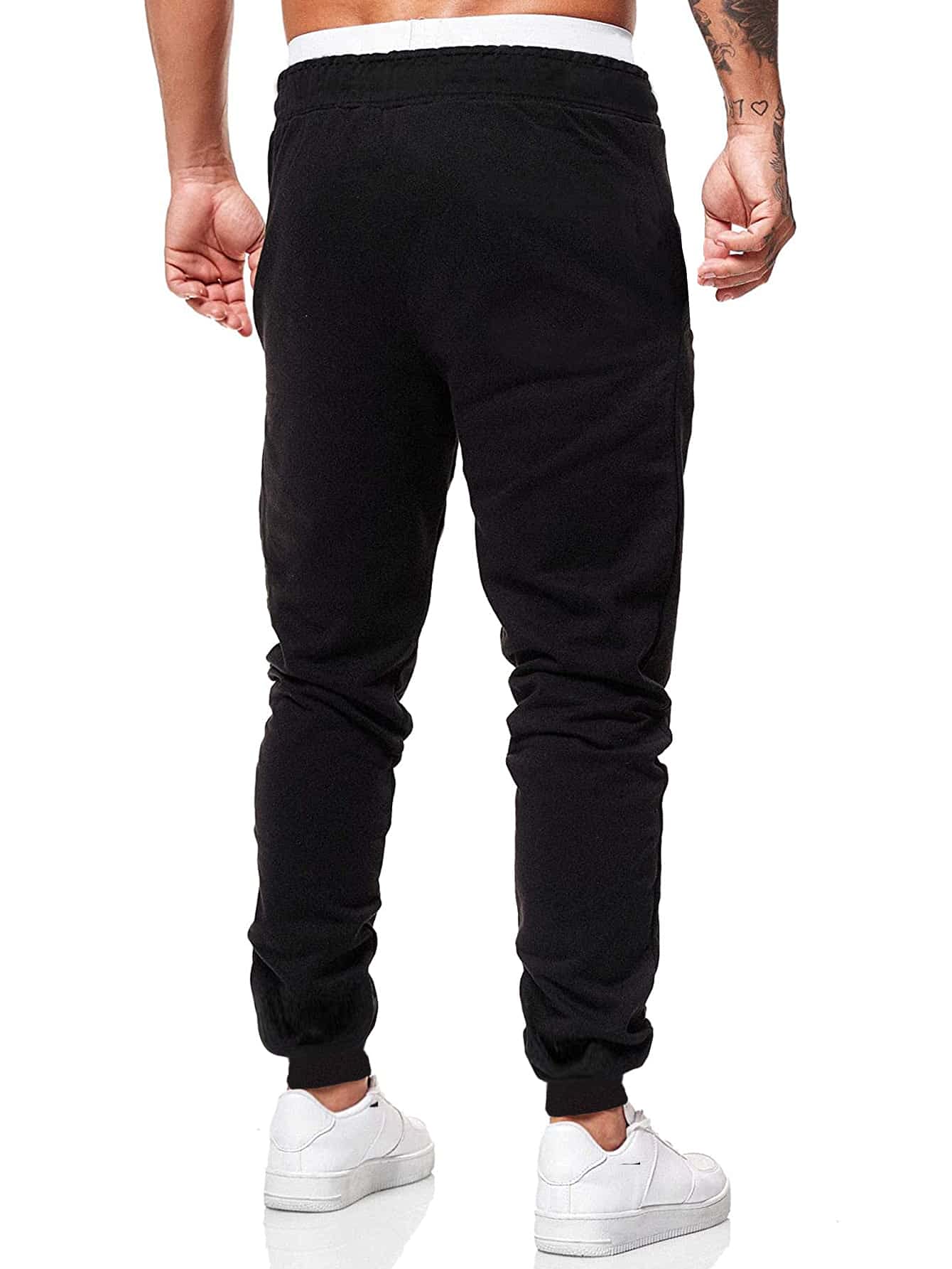 Romwe Men's Graphic Sweatpants Athletic Running Gym Jogger Pants with Pocket Black L