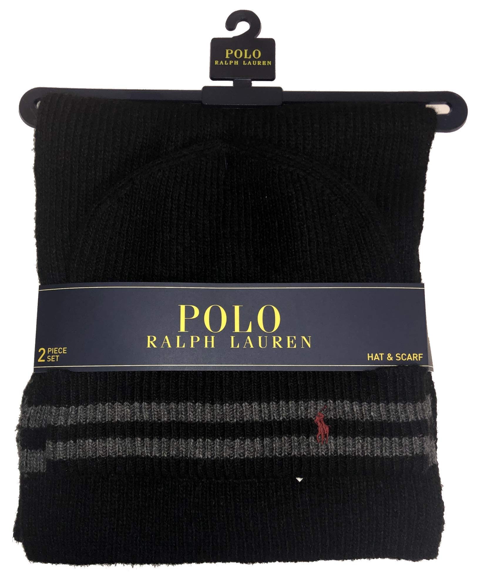 Polo Ralph Lauren Men's 2 Piece Set Hat & Scarf Lambswool Blend One Size Black