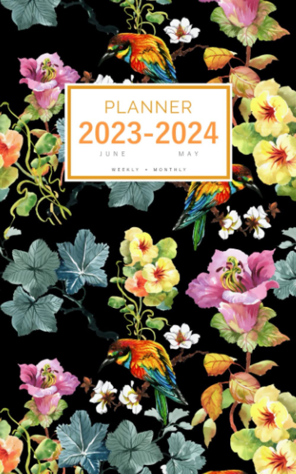 Planner June 2023-2024 May: 5x8 Weekly and Monthly Organizer Small | Abstract Blooming Flower Design Black