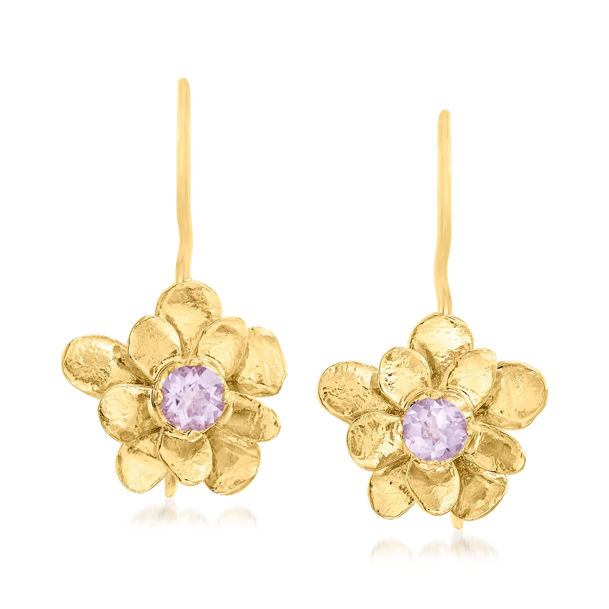 Ross-Simons 0.60 ct. t.w. Amethyst Flower Drop Earrings in 18kt Gold Over Sterling