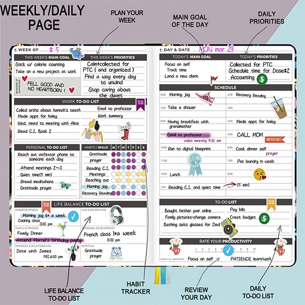 Planner Schedule, Undated Weekly & Daily Life Planner with Time Slots, Time Management Appointment Book Journal for Work & Personal Life (Style 2)
