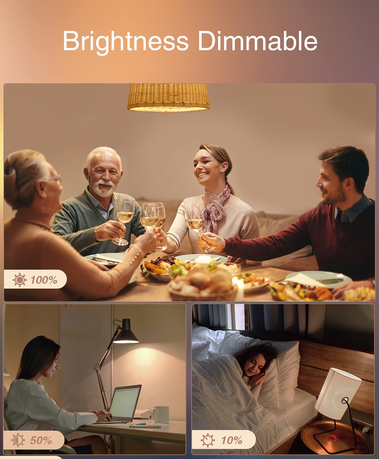 Smart Light Bulb, E26 A19 WiFi Bulb Compatible with Alexa and Google Home, Dimmable 800 Lumens LED Light Bulbs, 2700K Warm White to 6500K Daylight Tunable, App Go_sund Control, No Hub Required, 4 Pack