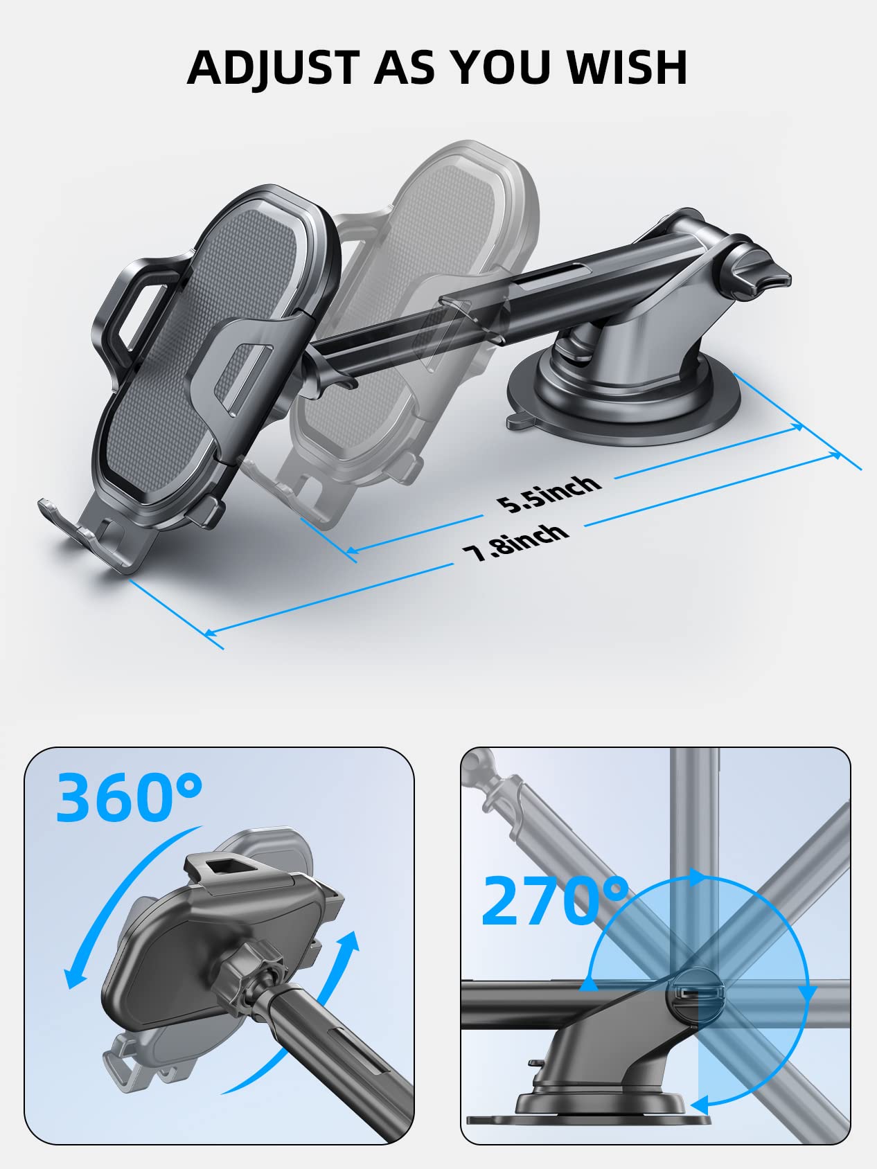 Phone Holder Mount for Car [ Off-Road Level & Stable Hook ] Windshield Dashboard Air Vent Universal Hands-Free Automobile Mounts Cell Phone Holder Fit for iPhone Smartphones
