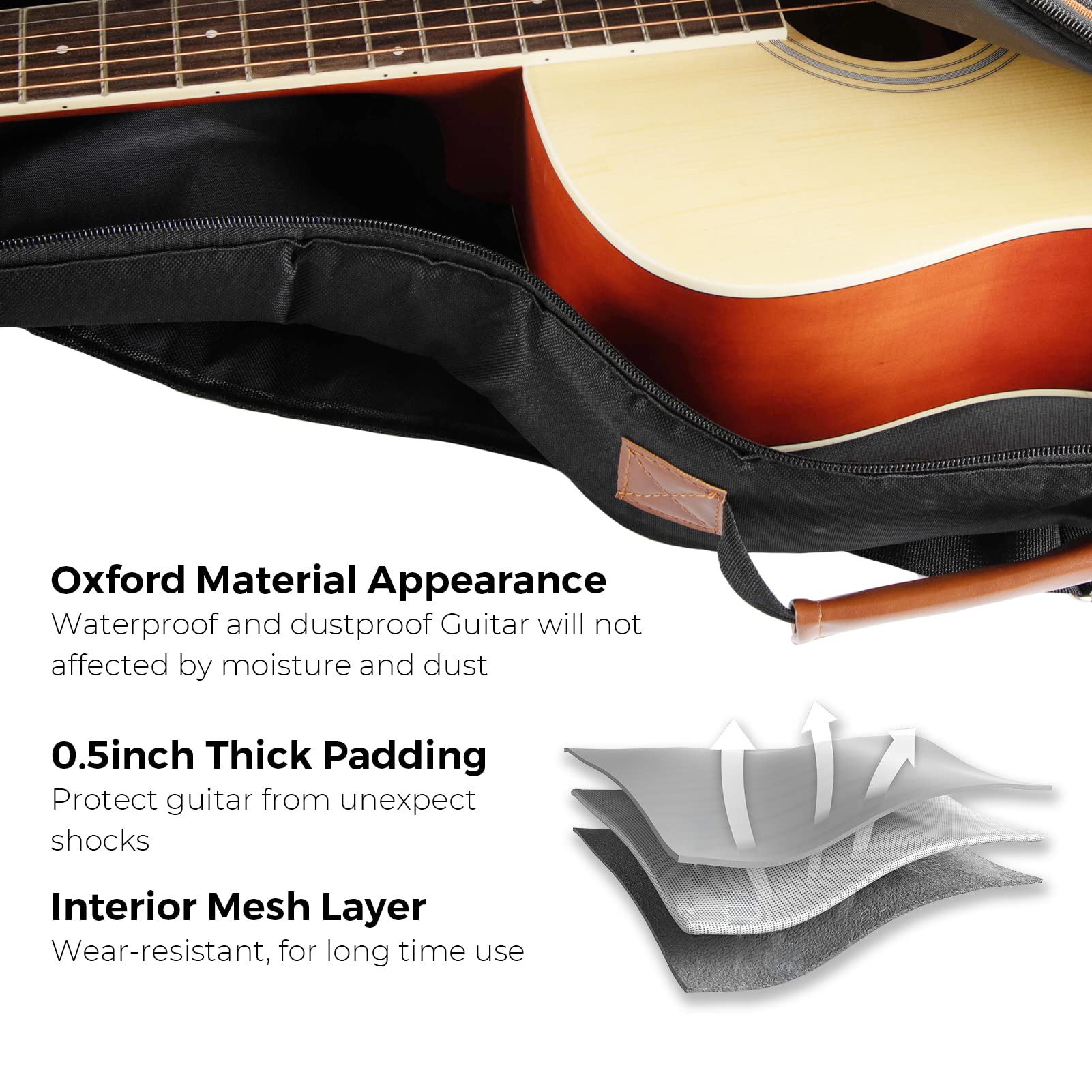 Sorrento 40 41 42 inch Acoustic Classic Guitar Case with Shoulder Straps, 0.5 Inch Extra Thick Inner Padded Sponge, Waterproof Durable Oxford Material, Rubber Shockproof Base