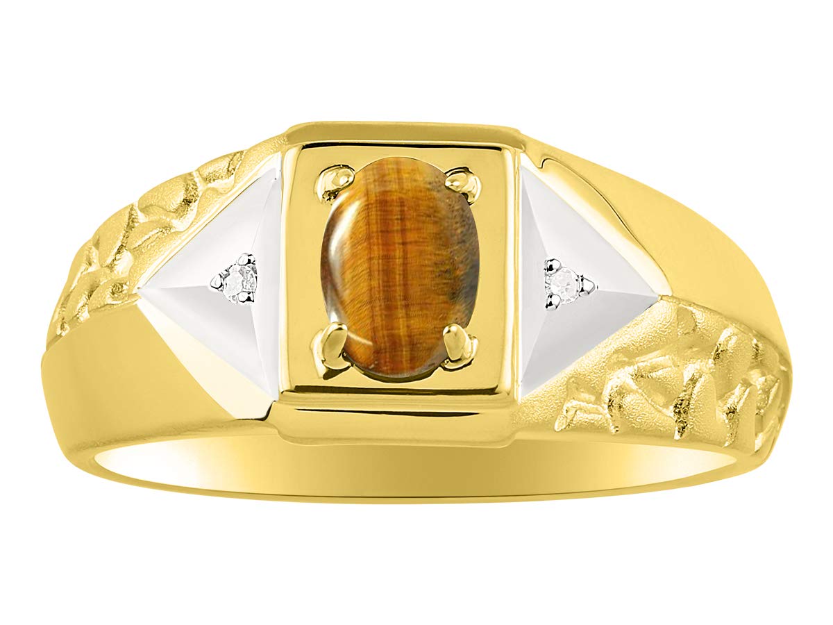 Rylos Classic Oval Tiger Eye & Diamond Ring - November Birthstone*