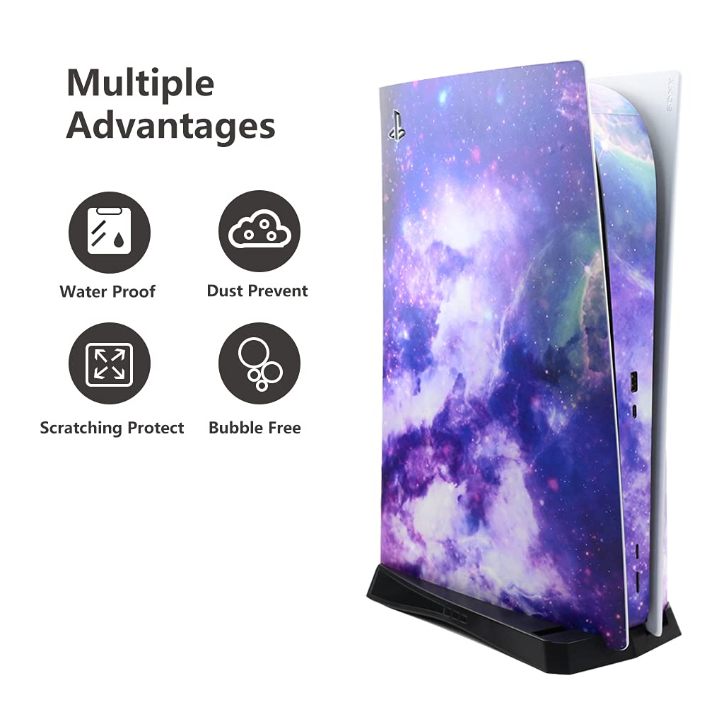PS5 Skin Cover, PS5 Stickers for Console, Nebula Design Vinyl Skin Cover Compatible with Playstation 5 Console Accessories +2 Controller Skins Set,Disk Edition