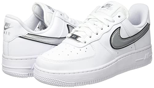 Nike Women's Air Force 1 '07 ESS White/Metallic Silver-Black Size 6.5