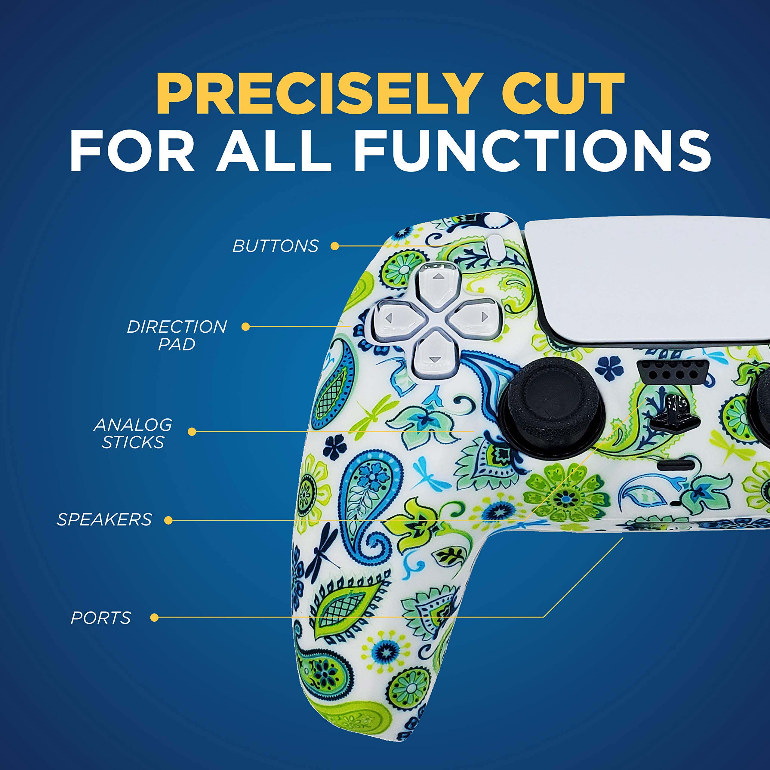PS5 Silicone Gel Grip Controller Cover Skin Protector (ps5 Green Flower) Compatible for Sony PlayStation 5, Compatible for PlayStation 5 Accessories, Wireless Controller Protector Covers, PS5 Skin
