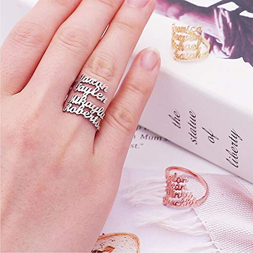 PEIMKO Mothers Grandmothers 4 Names Ring Personalized for Women, Custom Made Name Ring Sterling Silver Birthday Gifts for Women Size 4-15