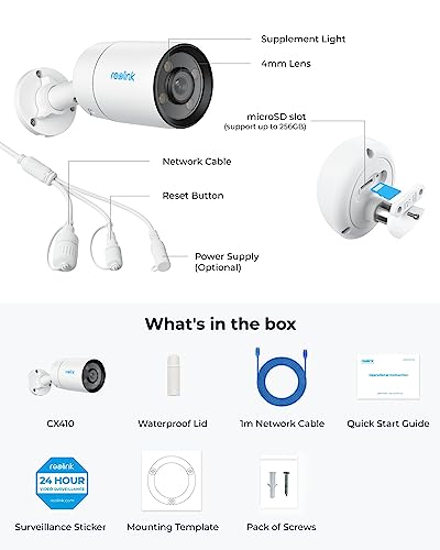 REOLINK CX410 2K PoE Security Camera Outdoor with F1.0 Aperture, True Color Night Vision, 1/1.8" Image Sensor, Adjustable Warm Light, Human/Vehicle/Pet Detection, Built-in Siren, 2-Way Talk