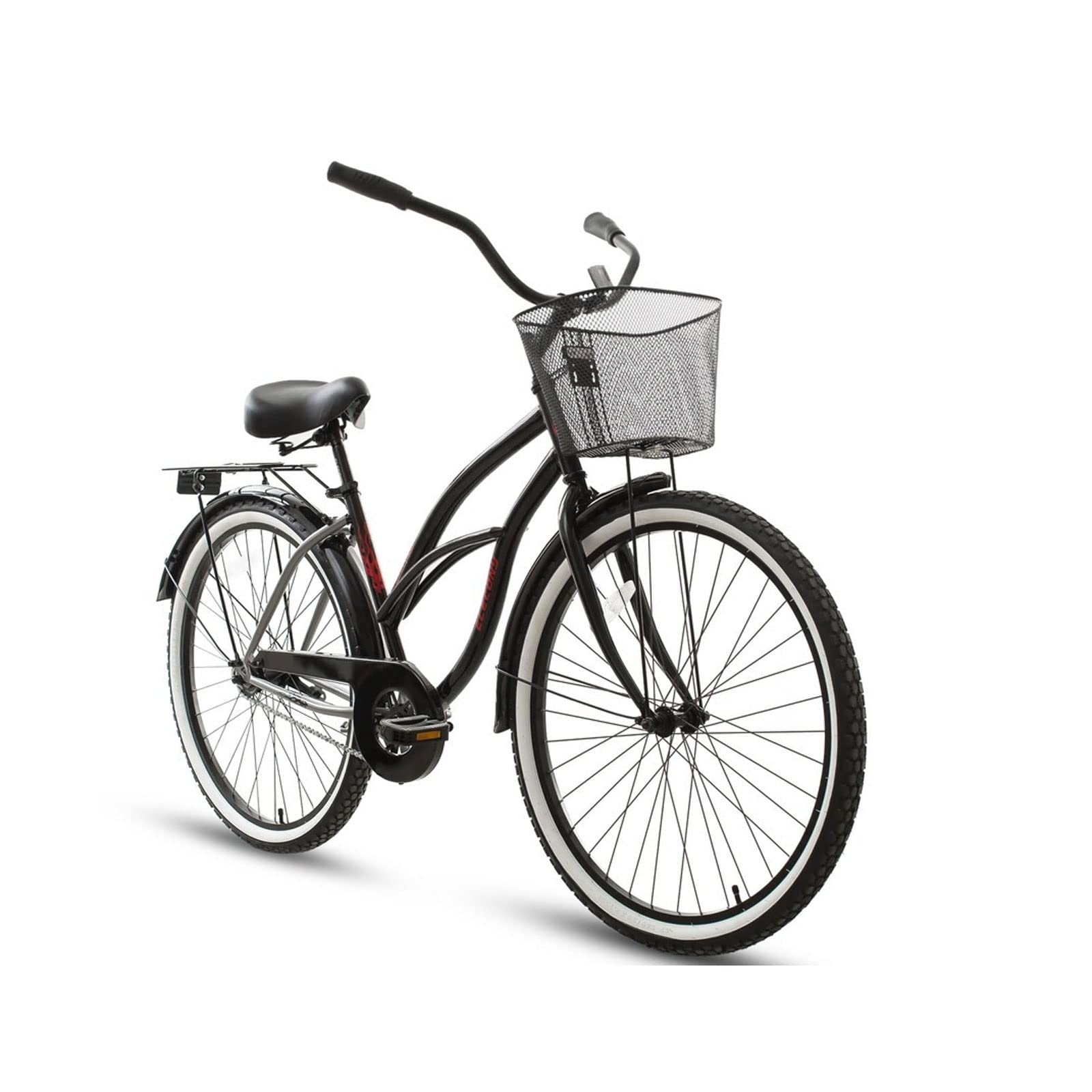 Wonzonezxc Bicycle Single Speed Bicycles for Adults 26 Inch Leisure Beach Cycling with Basket and Cargo Rack Unisex Retro Steel Bikes (Color : Black)