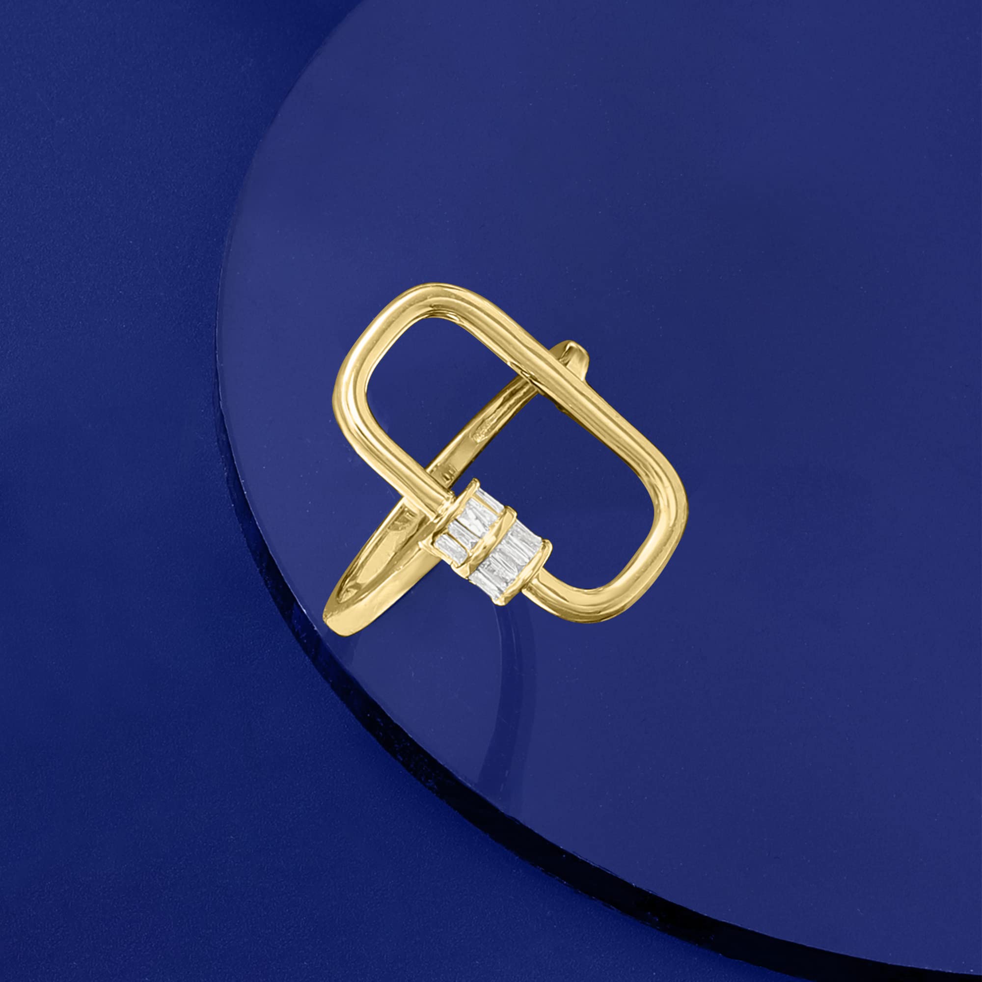 Ross-Simons 0.10 ct. t.w. Tapered Baguette Diamond Oval Carabiner-Link Ring in 18kt Gold Over Sterling. Size 9