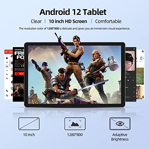 URAO Android Tablet 10 inch Android 12 Tablets Quad Core 64GB 5000mAh Battery Dual Camera 1280x800 HD Display Touchscreen Tablet PC (2022 Release, Silver)