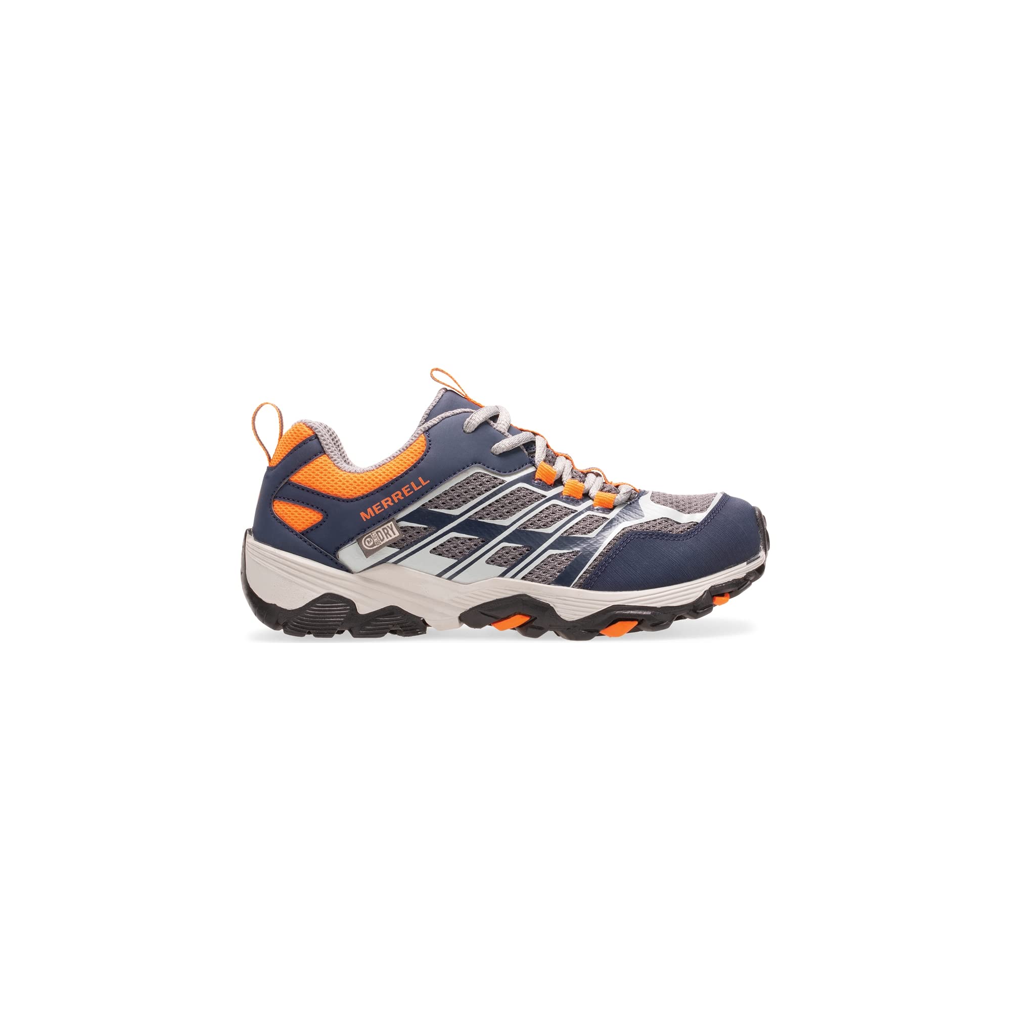 Merrell Moab FST Low Waterproof Hiking Sneaker, Navy/Grey/Orange, 11.5 US Unisex Big Kid