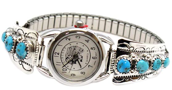 Rich Peel Made in USA by Navajo Artisan David Morris Turquoise Sterling Silver Bracelet with Indian Face