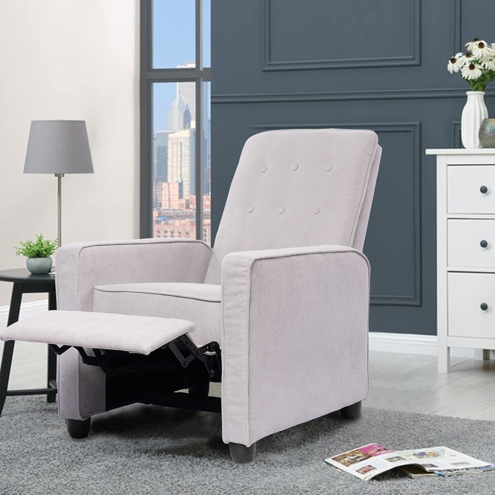 Polar Aurora Mid-Century Modern Push Back Recliner Chair Fabric Accent Arm Chair Ergonomic Lounge for Living Room(Light Grey)