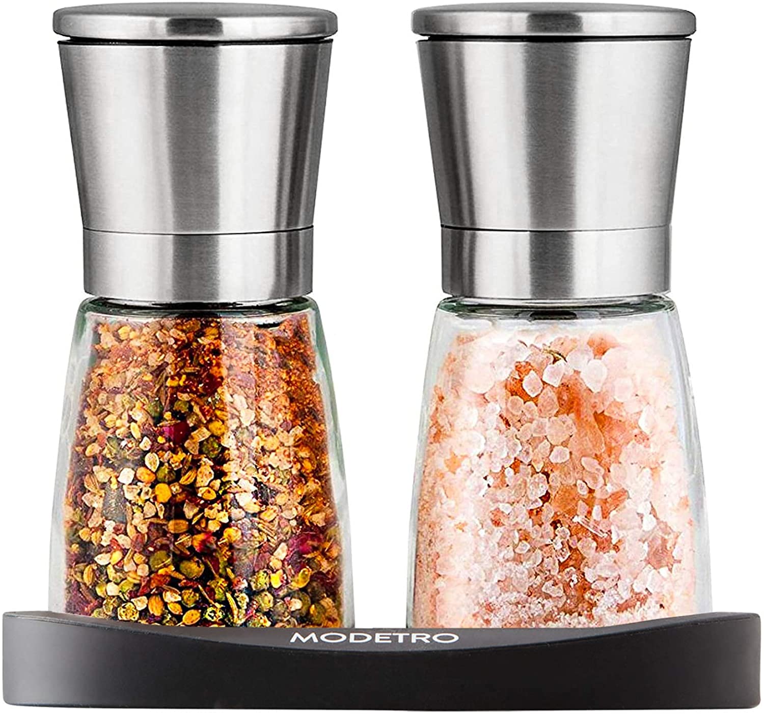 Modetro Salt and Pepper Grinder - Refillable Stainless Steel and Glass Salt & Pepper Mill (1-Pack)