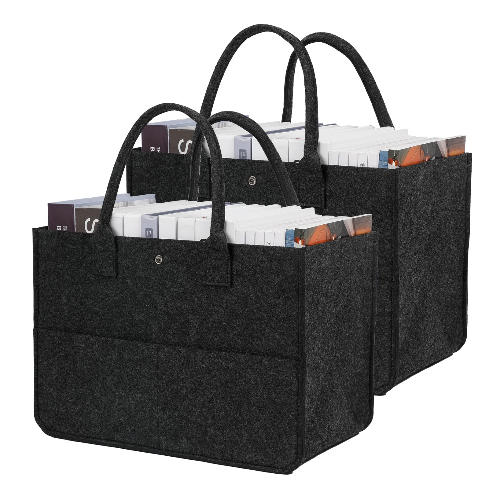 Yesesion 2 Pack Easter Basket Tote Bag for Kids, Portable Holiday Decoration Basket for Boys, Girls, Foldable Party Storage Caddy with Side Pockets for Candy (Large - Dark Gray)