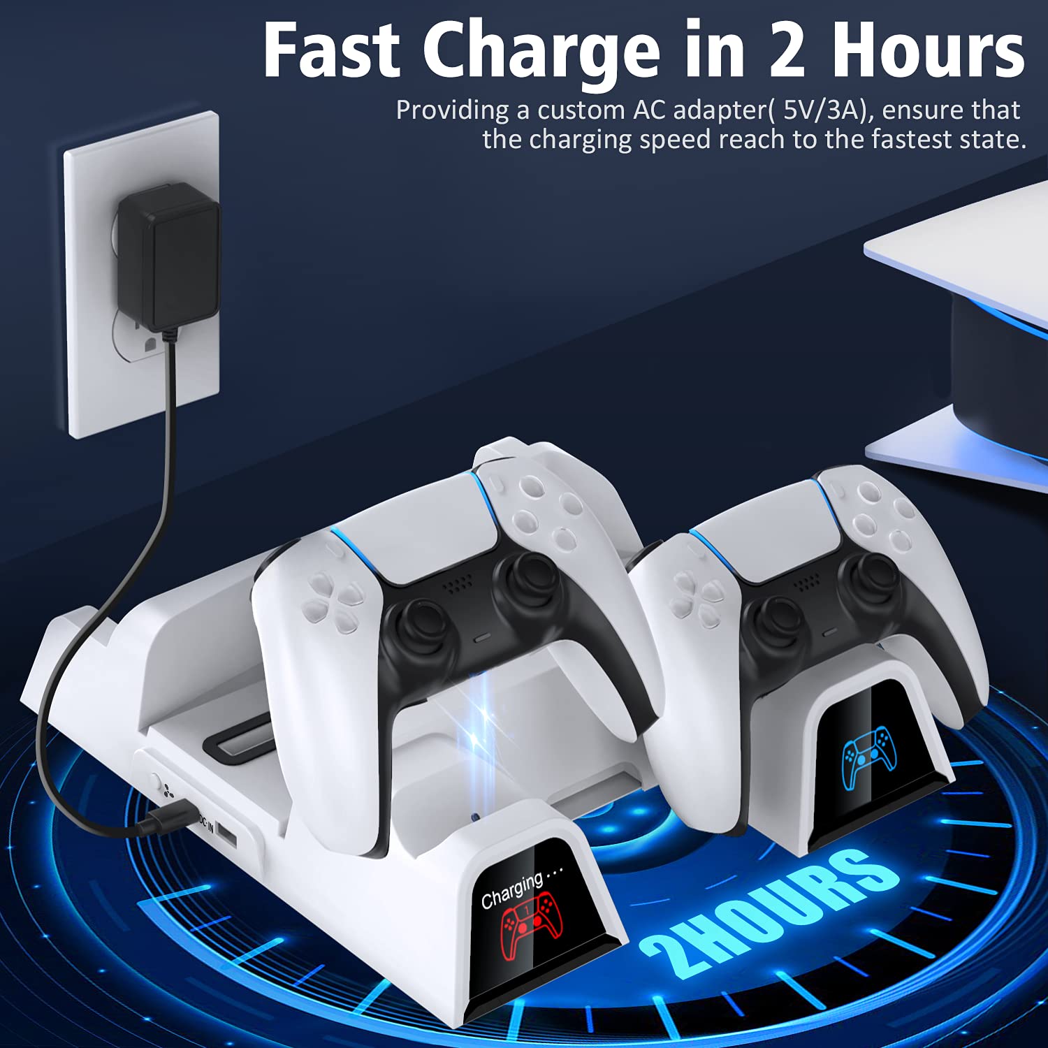 PS5 Stand Cooling Fan with Dual PS5 Charging Station for Playstation 5 Console,OIVO Suction ps5 Cooling Station & PS5 Controller Charger with Fast Charging AC Adapter,12 Game Slots ps5 Accessories