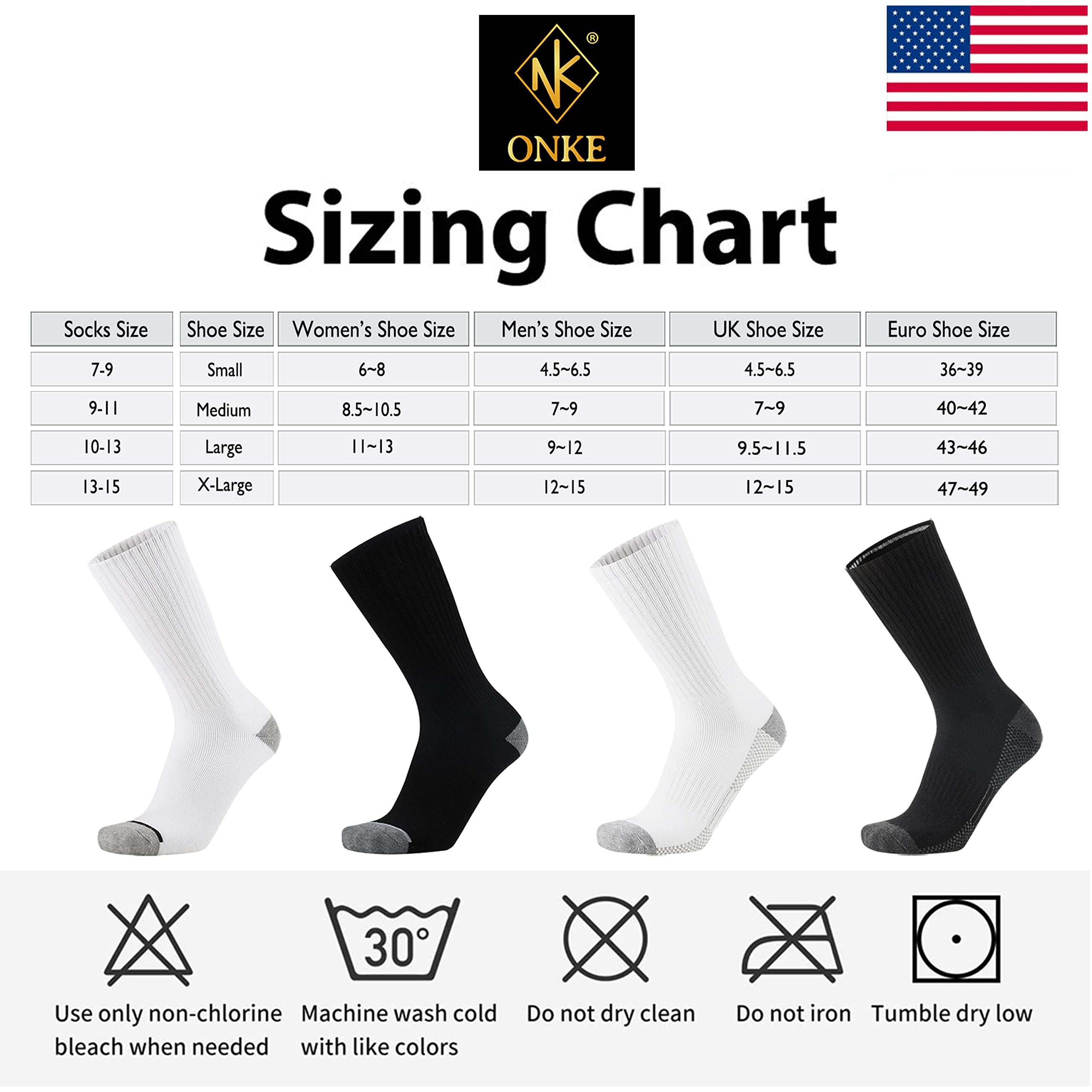 ONKE Cotton Cushion Crew Socks for Men Women Athletics All Seasons Thick Warm Heavy Duty Work Boots Moisture Wicking Control(White M)