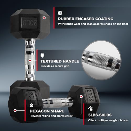 RITFIT 300/350/450/220 LB Rubber Hex Dumbbells Set with Optional Dumbbell Rack, Multi Weight Set to Choose, Ideal for Home Gym and Fitness (300LBS Set with Rack)