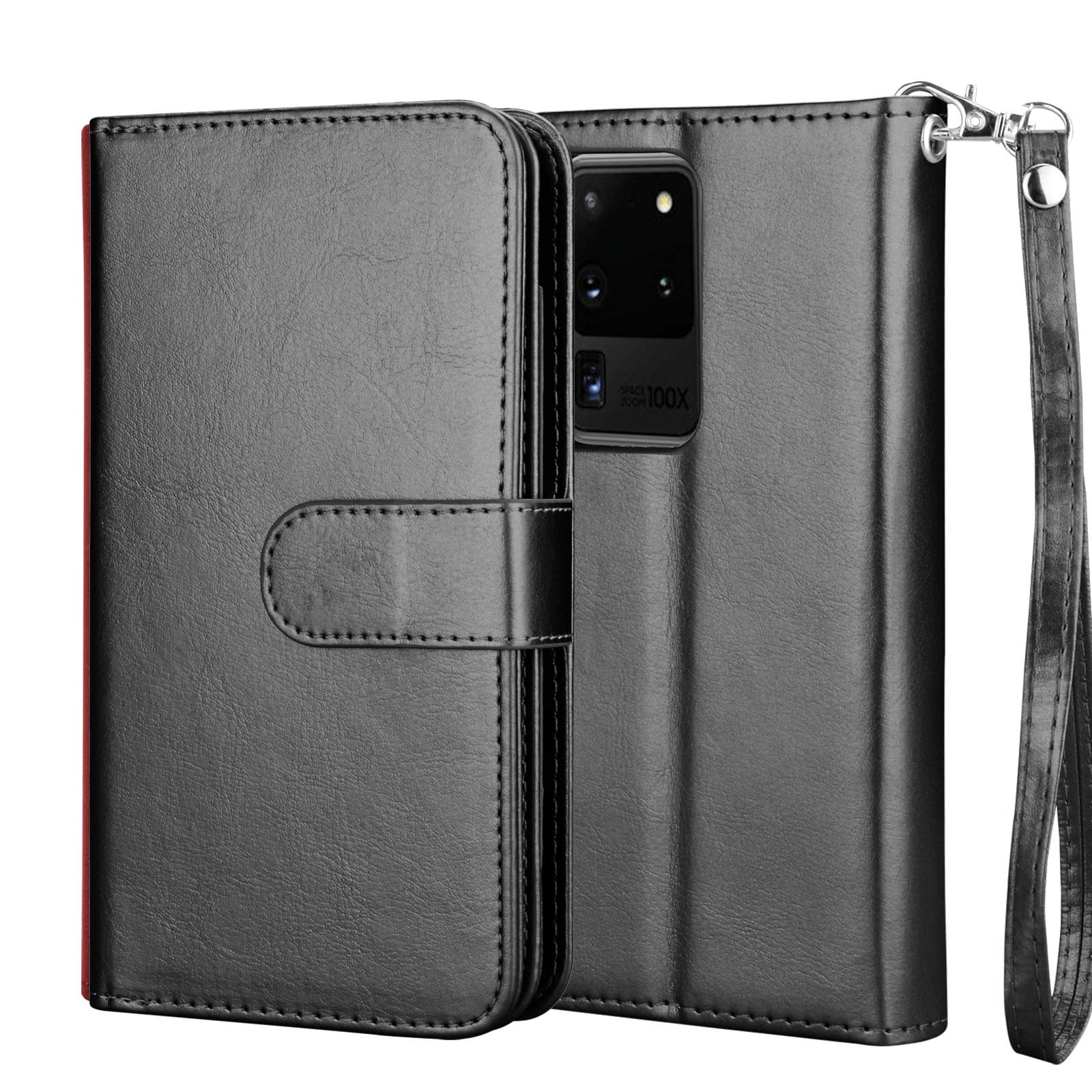 NJJEX Galaxy S20 Case, for Samsung Galaxy S20 Wallet Case 6.2", [9 Card Slots] PU Leather ID Credit Holder Folio Flip [Detachable] Kickstand Magnetic Phone Cover & Lanyard for Samsung S20 [Black]