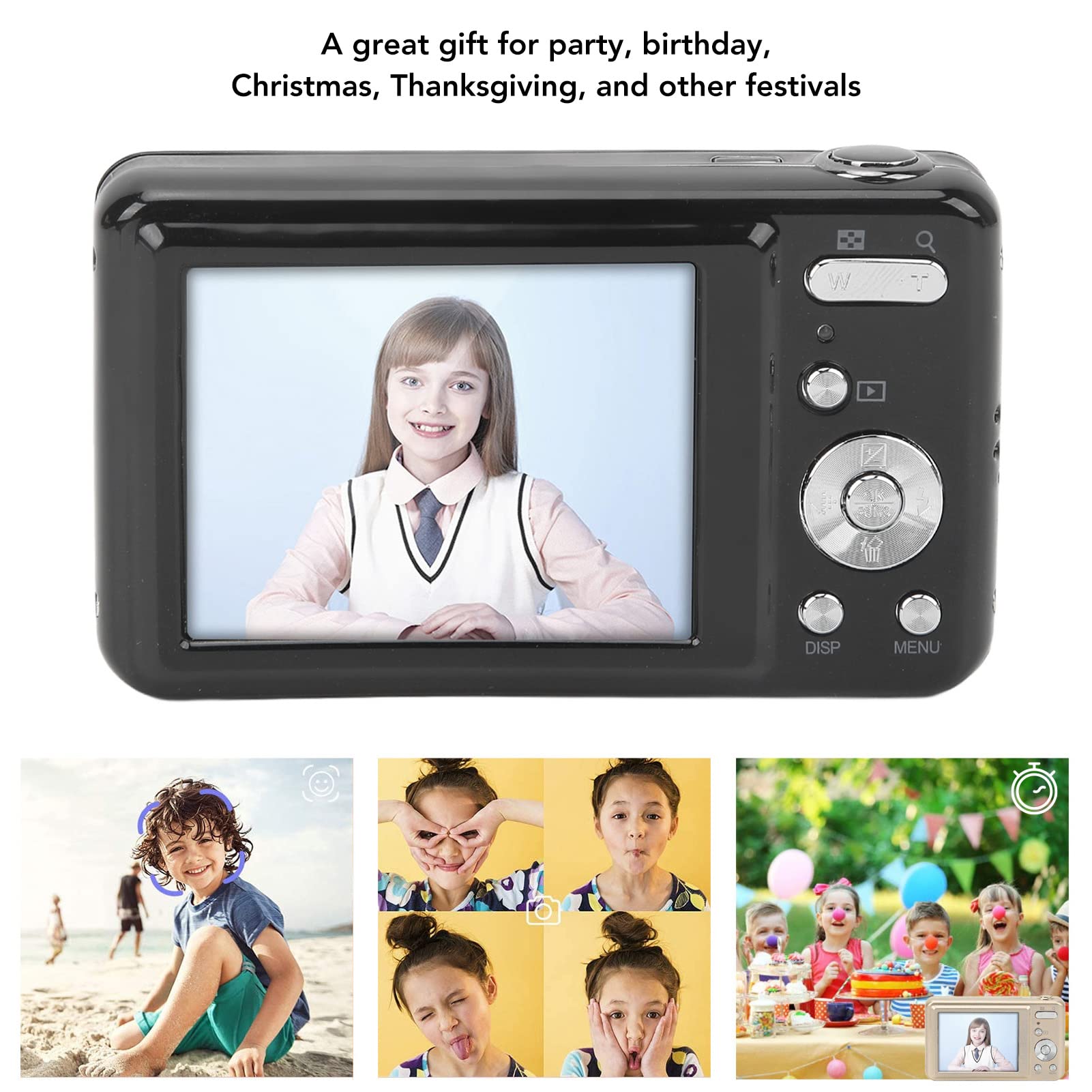 Portable Digital Camera, 48MP HD Digital Camera with 2.7in Screen and 8X Zoom, Vlogging Camera for Children Beginners, Supports 32GB Storage Expansion (Black)