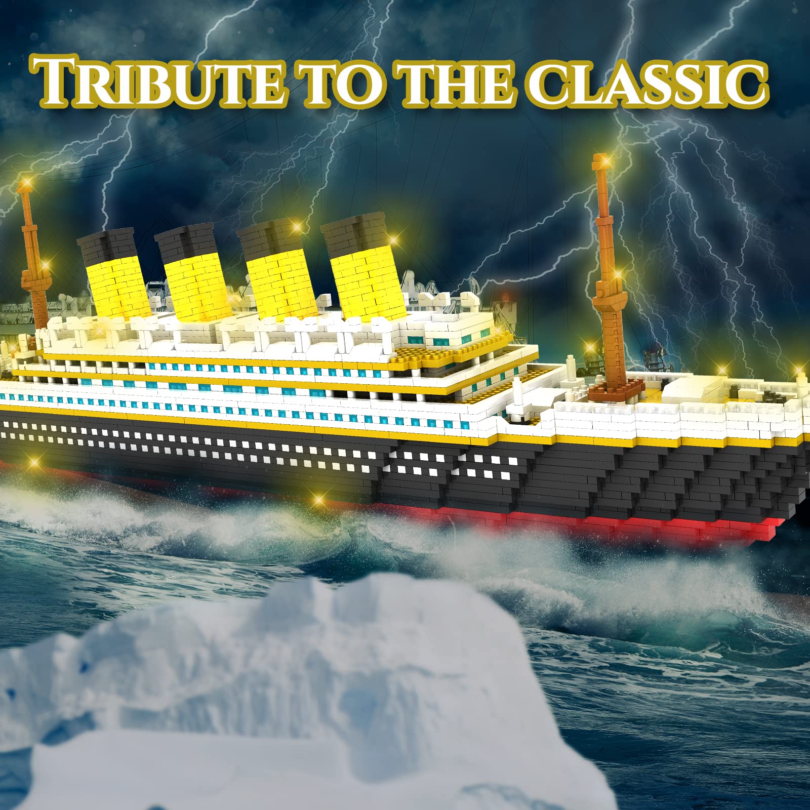 Titanic Building Blocks Set with LED, 3800pcs Titanic Toy Micro Building Kit, Titanic Gift Ship Model Building Bricks, DIY Educational Christmas Toys Gift