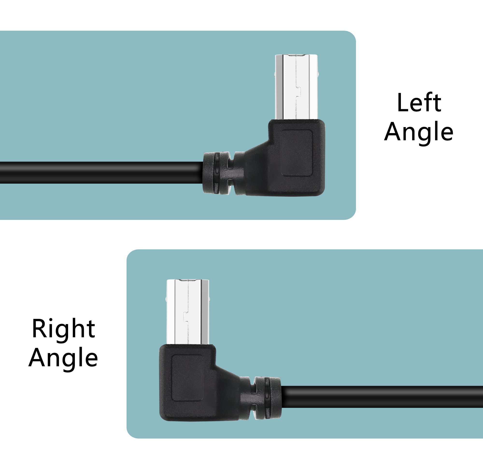 YACSEJAO USB Printer Cable 90 Degree USB 2.0 A Male to B Male Printer Scanner USB B Cable Cord with 480Mbps High Speed Printing, 1.5M(Right Angle)