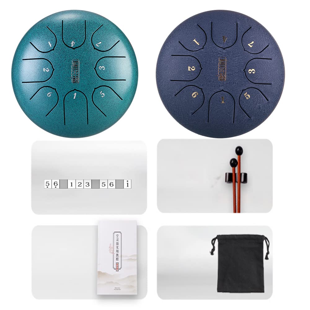Steel Tongue Drum 6 Inch 8 Note,Ethereal Drum Panda Drum,Class D Ethereal Drum,Applicable to Music Education,Mind Healing, Yoga Meditation (Malachite)
