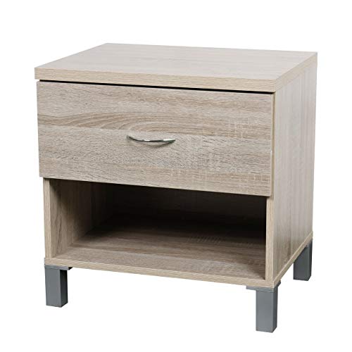 OS Home and Office Furniture Model One Drawer night stand, Contemporary Crosshatched Sandy Birch Laminate