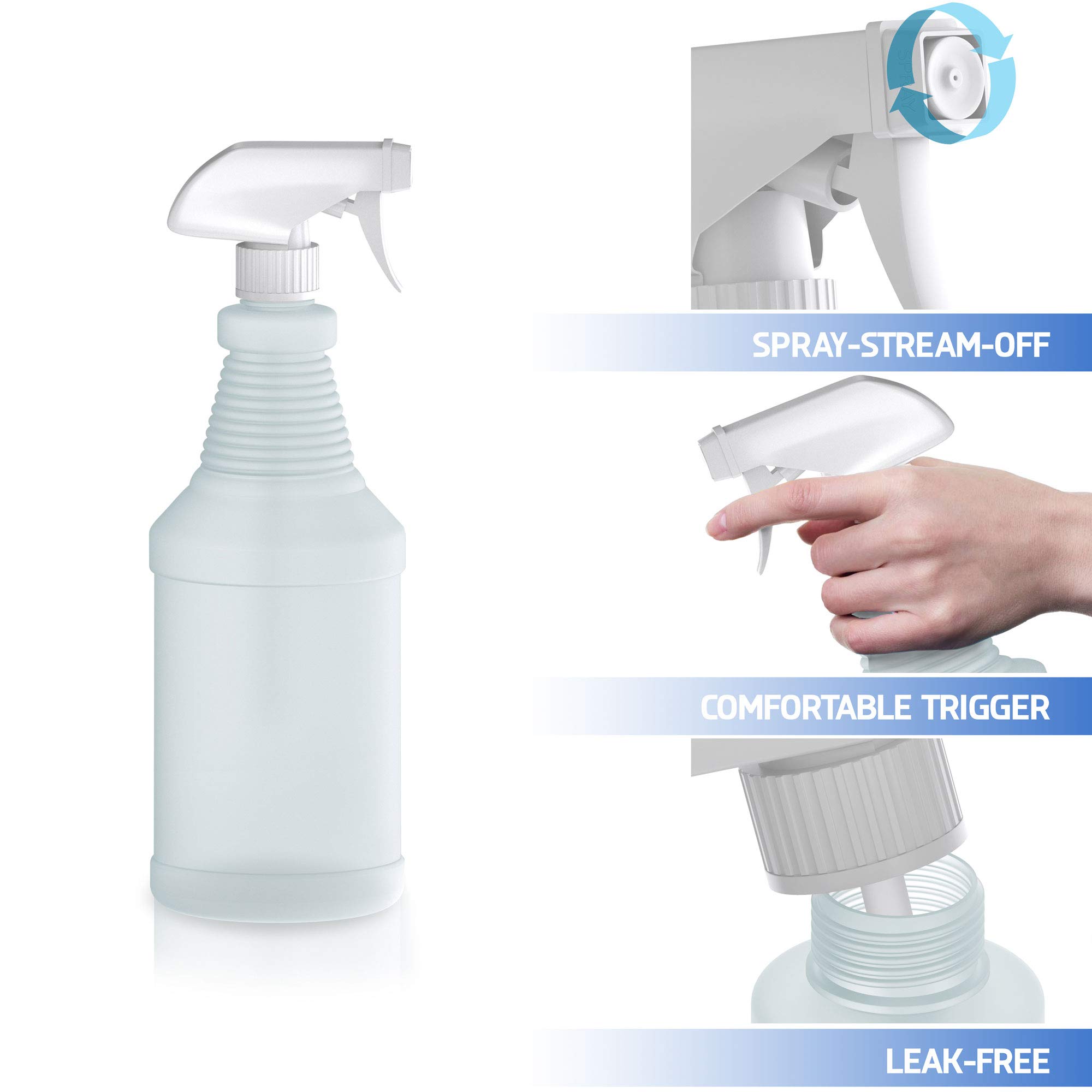Plastic Spray Bottles with Sprayers - 32 oz Empty Spray Bottles for Cleaning Solutions, Plant Watering, Animal Training and More - No Clog & Leak Proof Heavy Duty Spray Bottles with Sprayers - 4 Pack