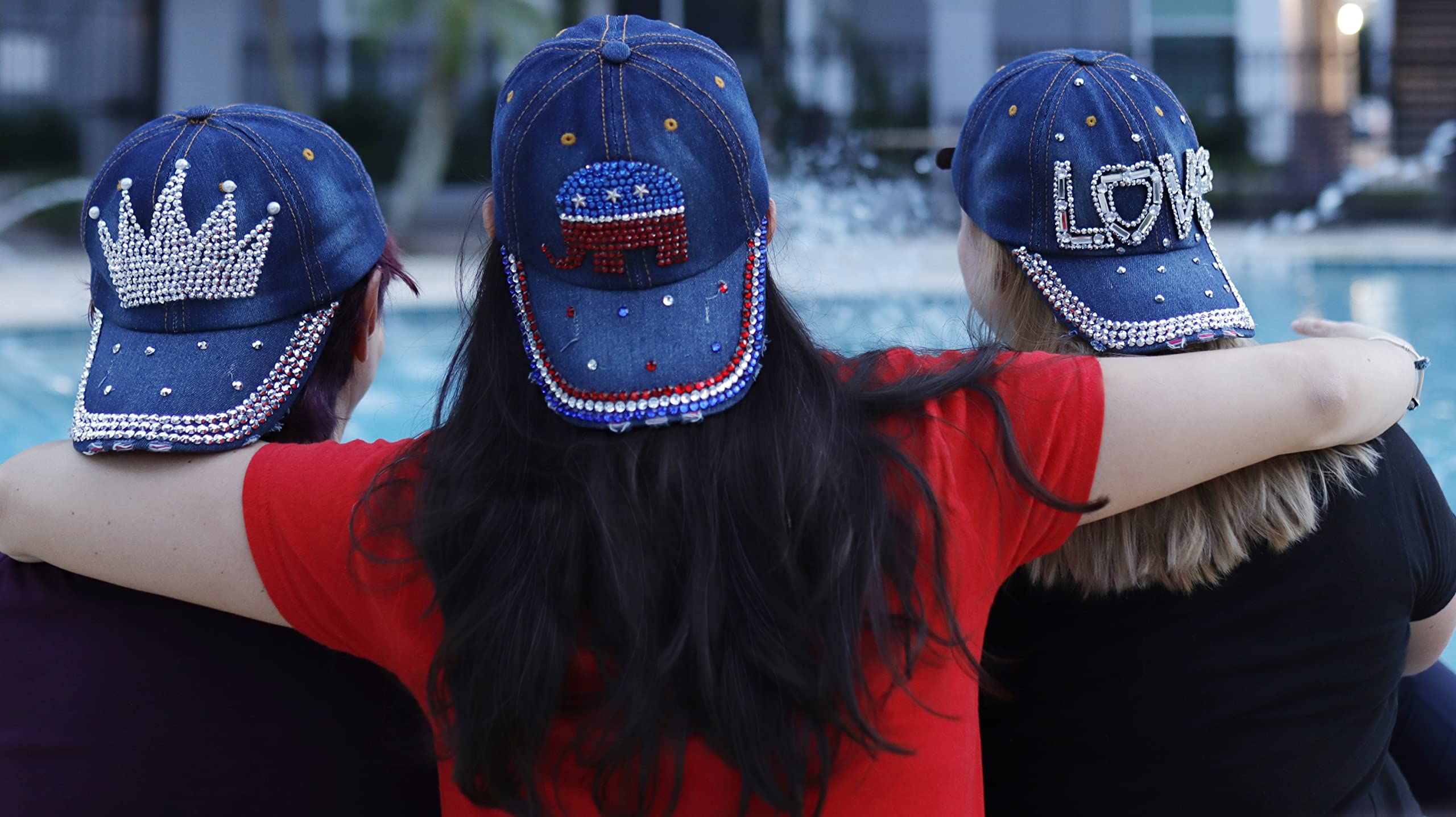 Popfizzy Bling Crown Baseball Cap for Women Rhinestone Hat, Bedazzled Baseball Caps, Distressed Hat, Fancy Bejeweled Hats, Sparkle Studded Denim Ball Caps (Crown)