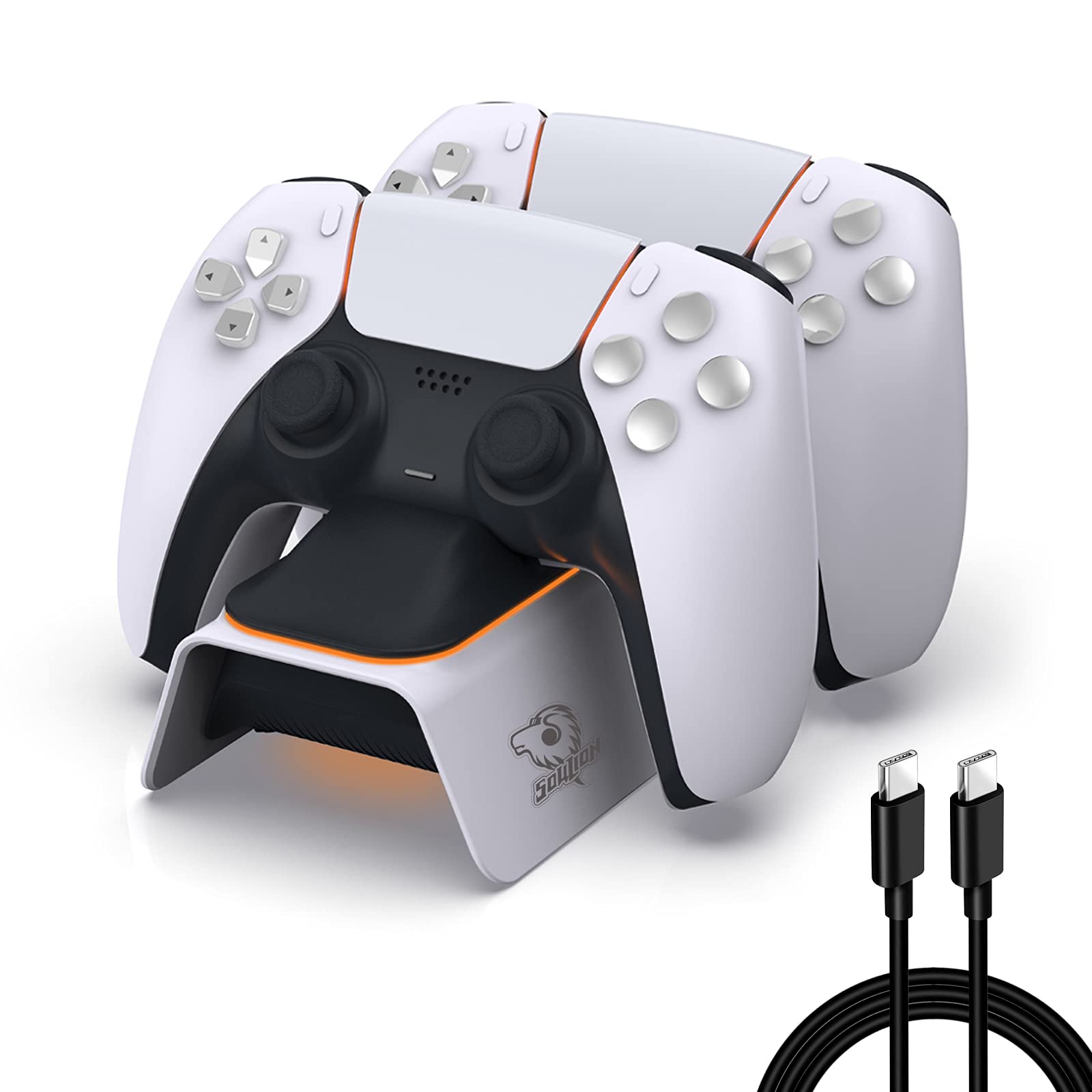 SOULION PS5 Controller Charger Station，Dual PS-5 Charging Station with LED Indicator Safety Chip Protection, Upgraded Type-C Fast Charging Dock Stand for Dualsense PS5 Controllers, White