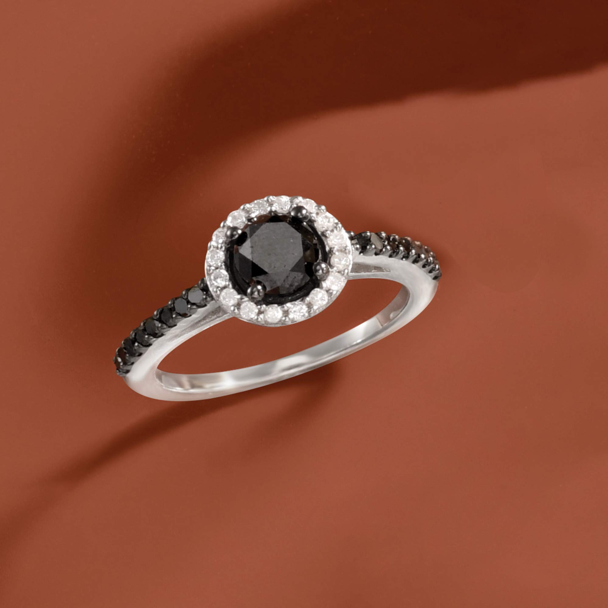 Ross-Simons 1.50 ct. t.w. Black and White Diamond Halo Ring in Sterling Silver. Size 10