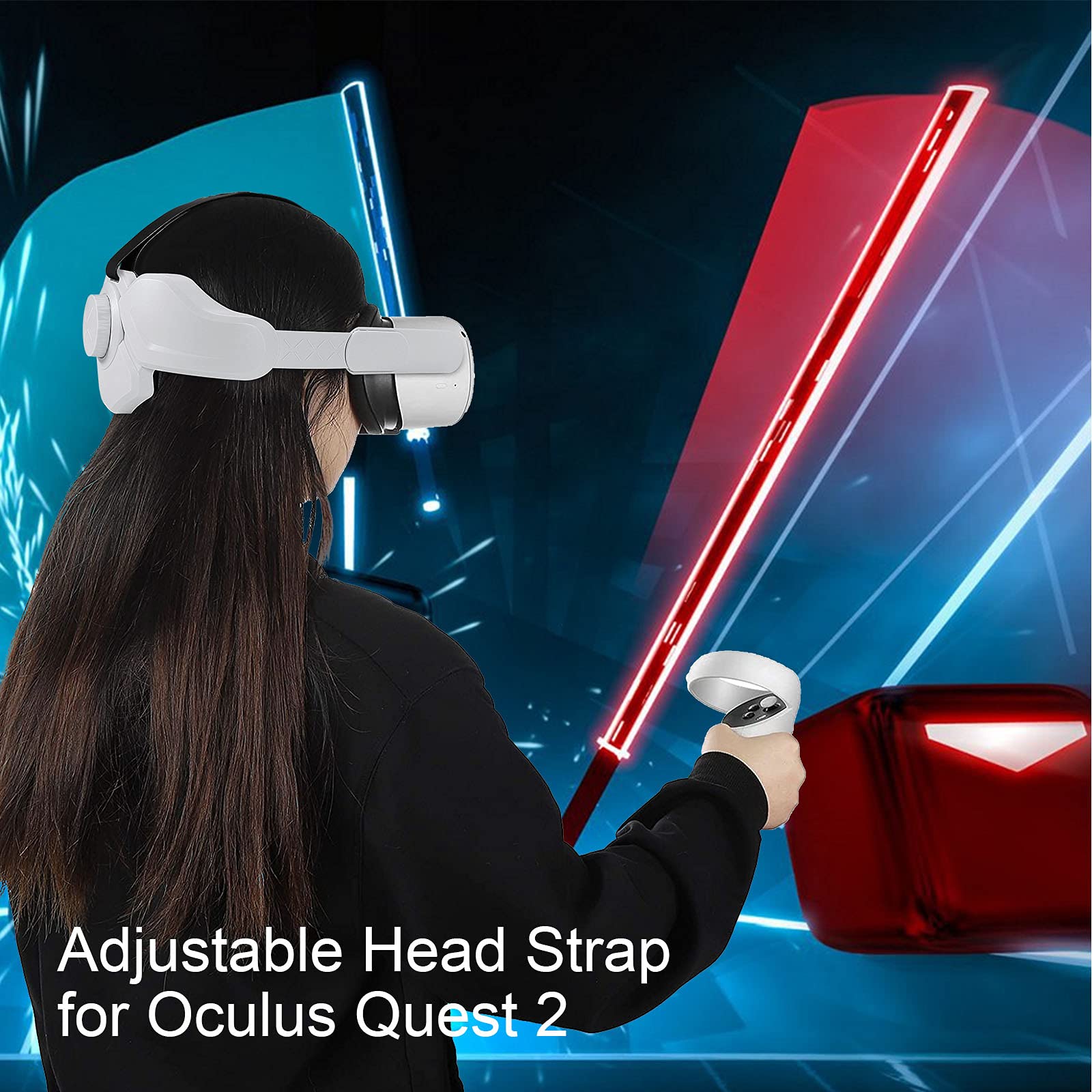 Rumbloo Adjustable Head Strap for Oculus Quest 2, Replacement for Elite Strap with Hear Cushion, Comfortable Protective Headband Reduce Stress