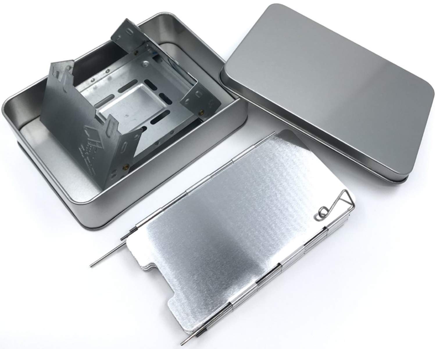 Pakiz Camping Stove Set | Pocket Stove with Folding Stove Windscreen and Mess Tin, Working with Solid Fuel Tablets for Backpacking, Camping, Hunting, Emergency Cooking and Outdoor Survival (Stove plus