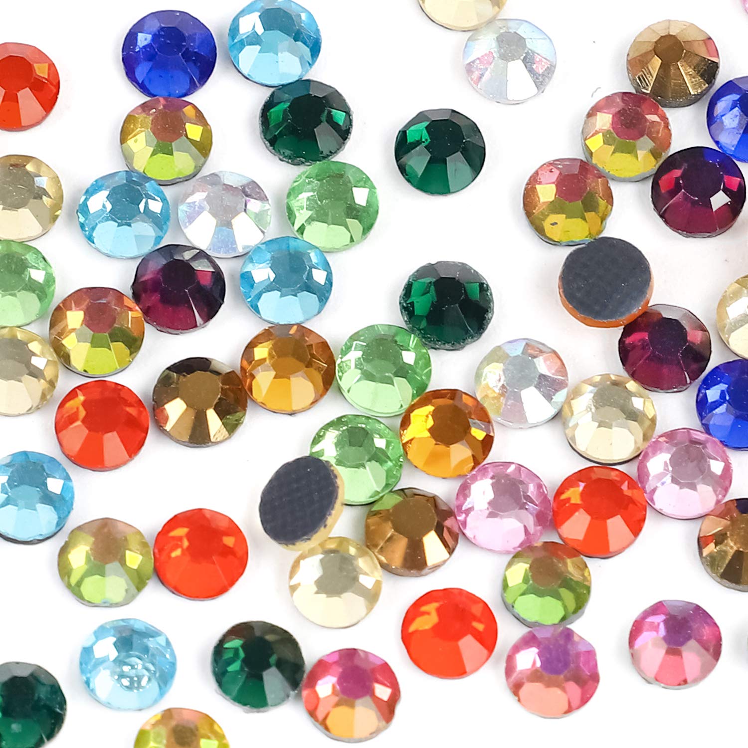 Outuxed 8496pcs Hotfix Rhinestones Flatback Crystal Glass Gems Set with Clear Crystal and Clear AB, Black and Red Rhinestones 5 Sizes,12 Mixed Color 4mm for DIY Craft, Clothes